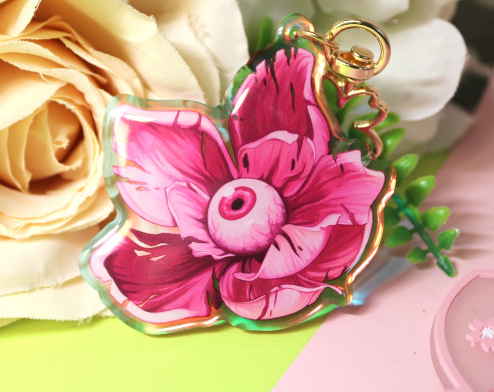 Eyeball Magnolia Acrylic Charm - Pink Rainbow Effect 6.5cm ...