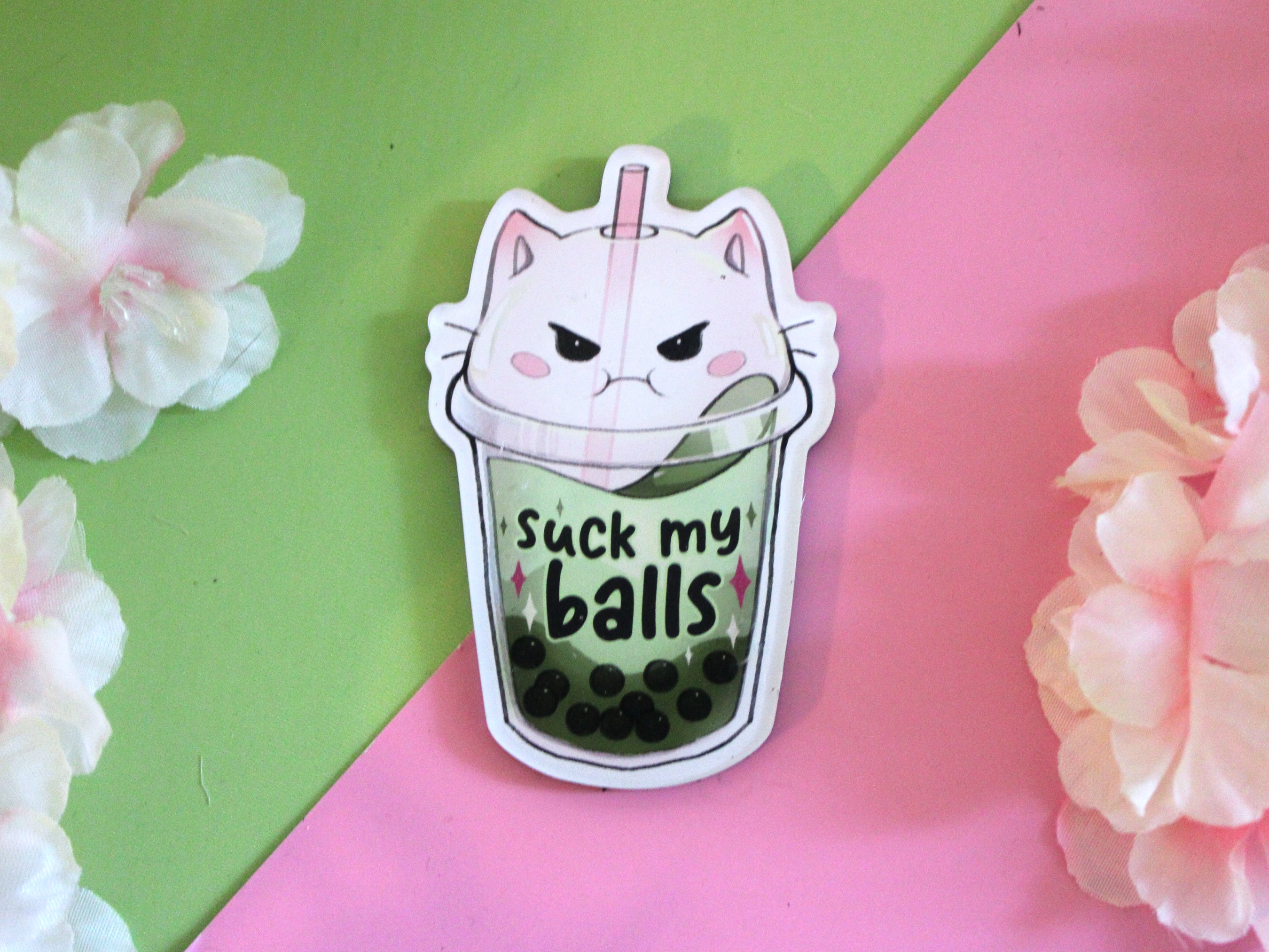 Funny Rude Boba Fridge Magnet - Sassy Cat Bubble Tea Acrylic Art ...